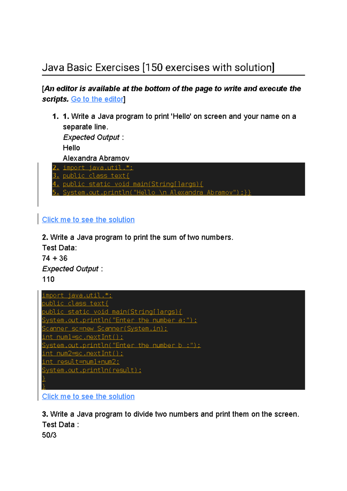 Java Basic Exercises Java Practice Question Java Basic Exercises 1280