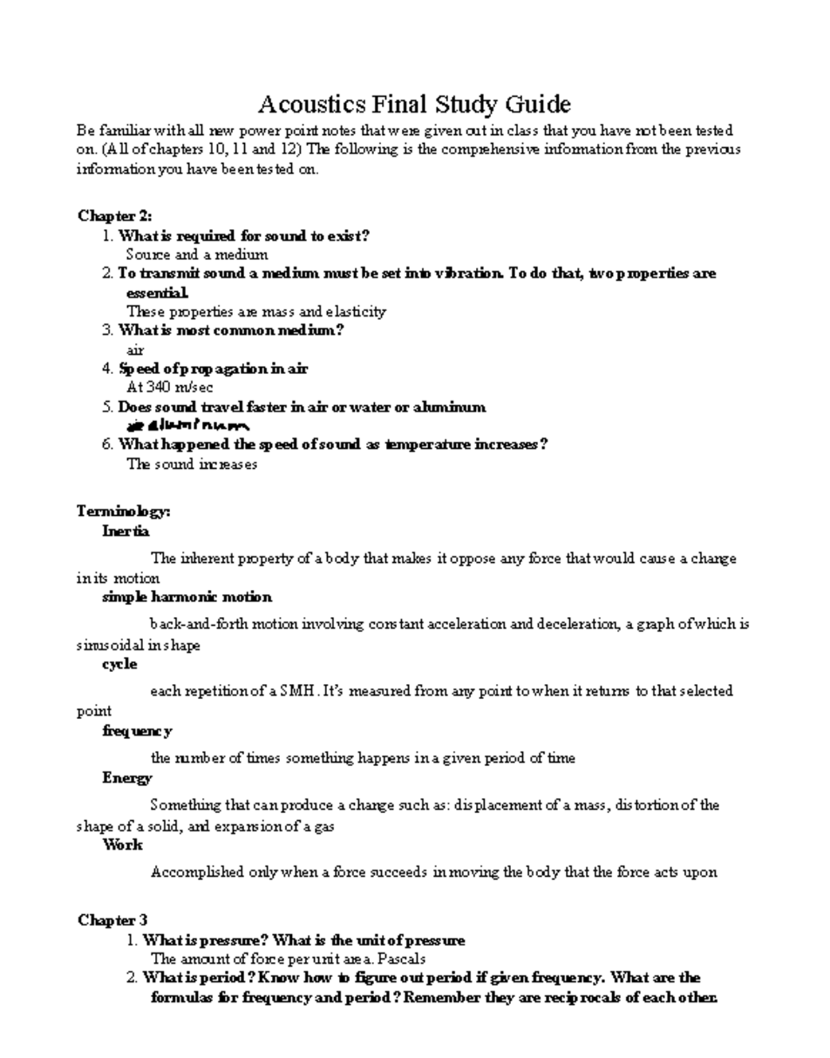 Acoustics Final Study Guide - (All of chapters 10, 11 and 12) The ...