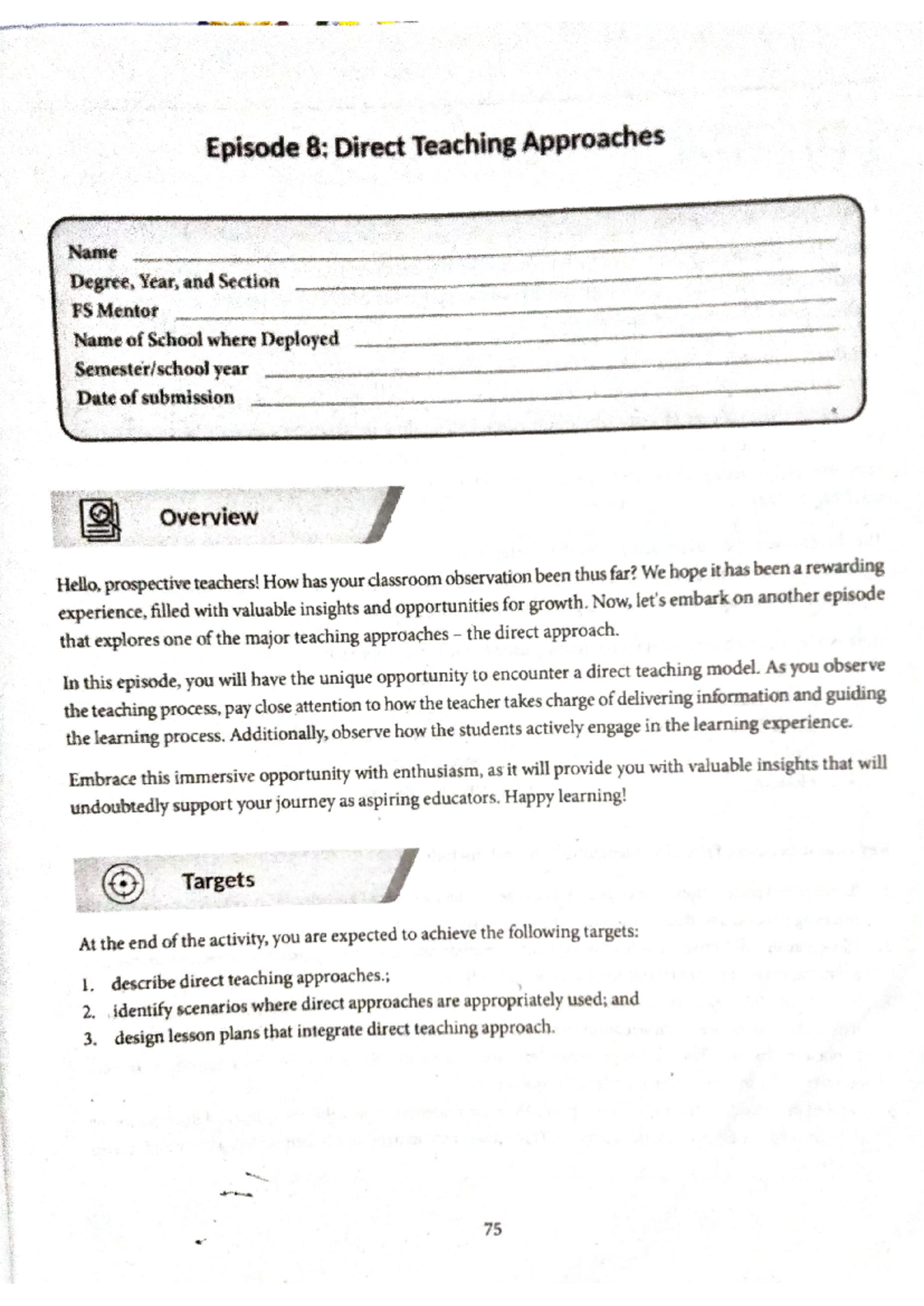 FS-1-Episode-8 - Field study episode 8 - Episode 8: Direct Teaching ...