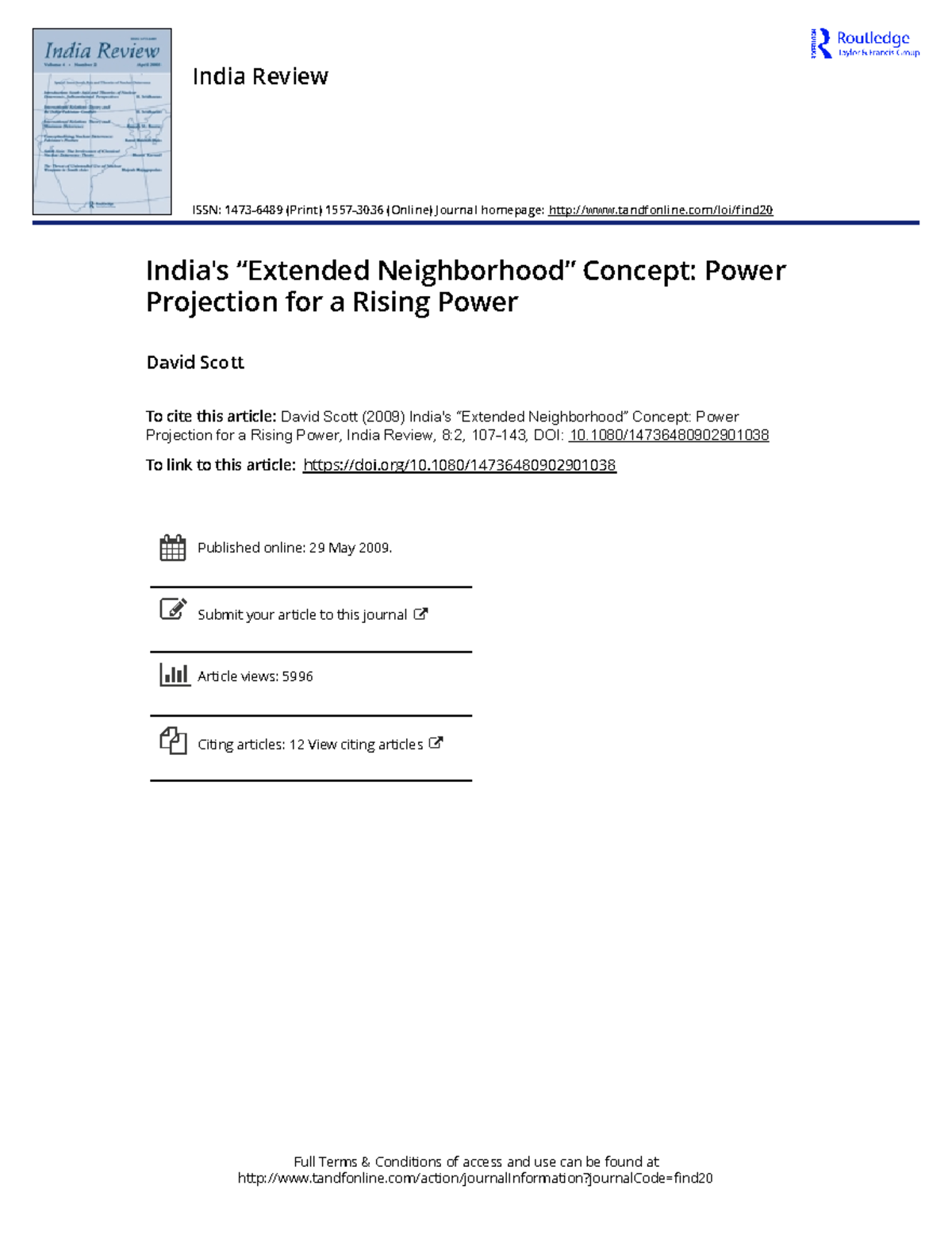India s Extended Neighborhood Concept Power Projection for a Rising ...