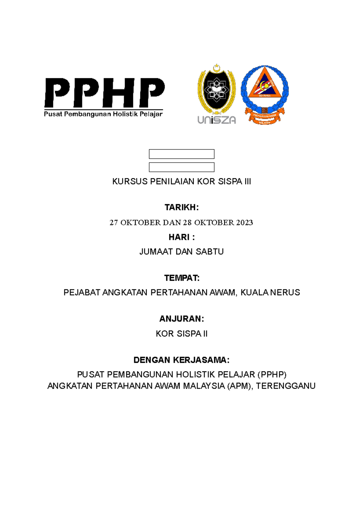 Kursus Penilaian KOR Sispa 11 - KURSUS PENILAIAN KOR SISPA III TARIKH ...