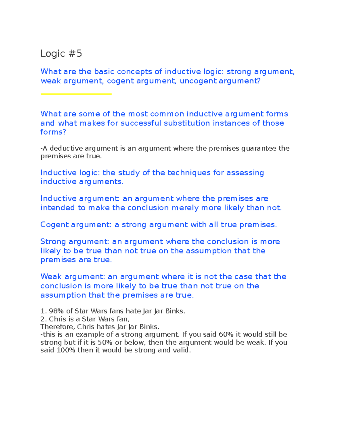 Logic 5 notes - Logic What are the basic concepts of inductive logic ...