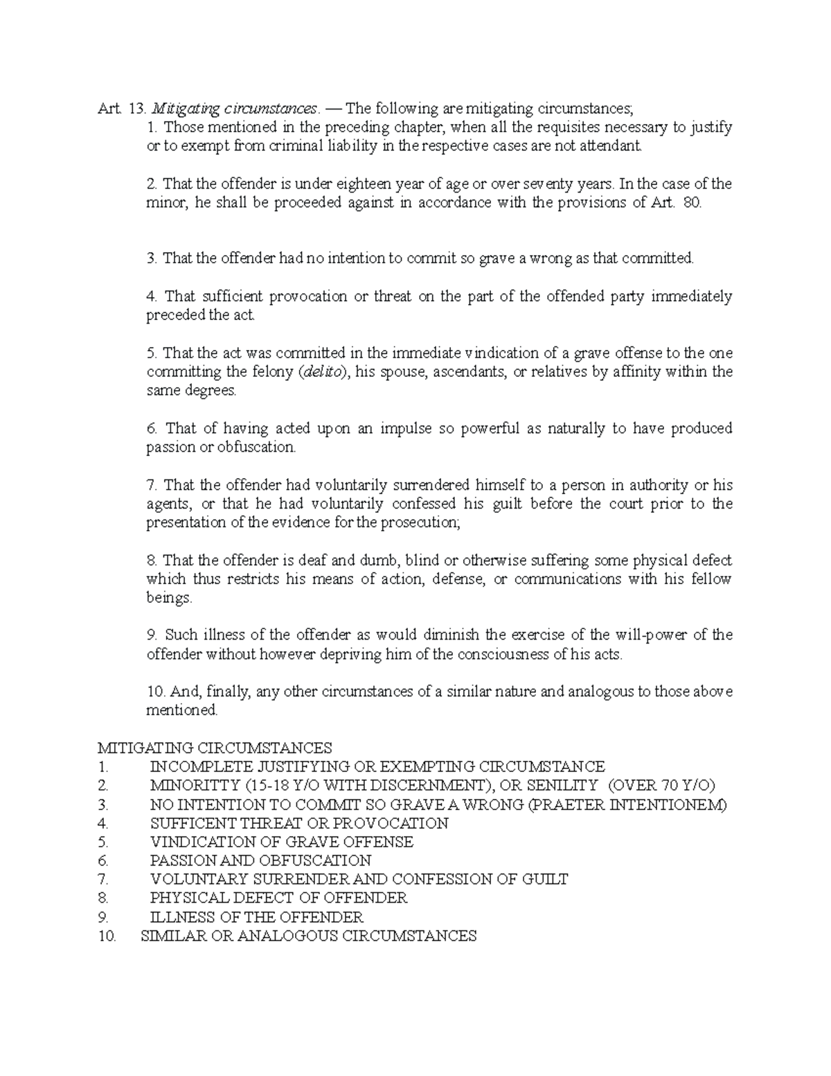 RPC - RPC - Art. 13. Mitigating circumstances. — The following are ...