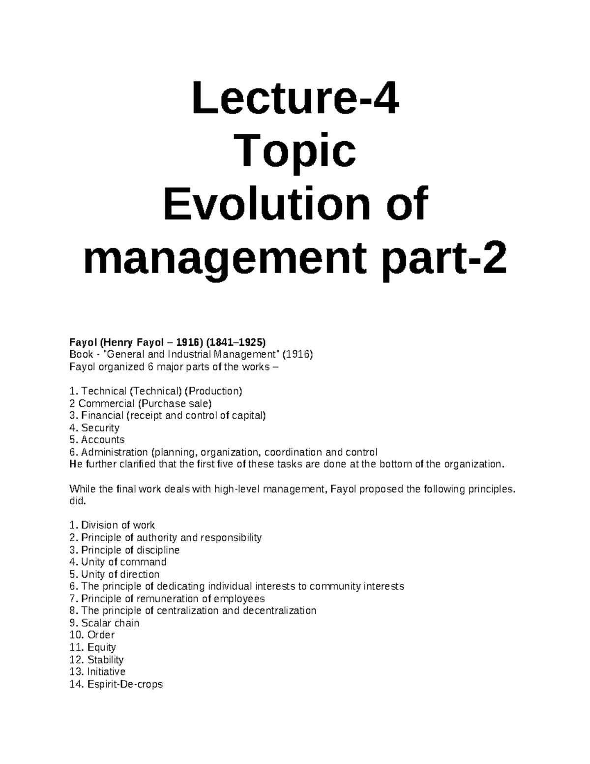 (EOM) Essentials of Management ,Lecture 4 part 2 - Compare Taylor and Fayol's views - Lecture ...