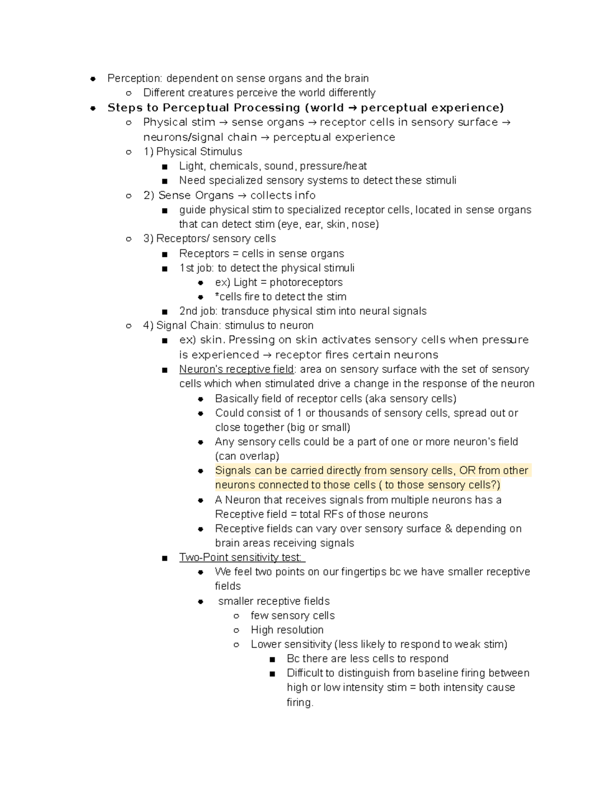 Perception Exam 1 - Summary and study guide for the entire first third ...