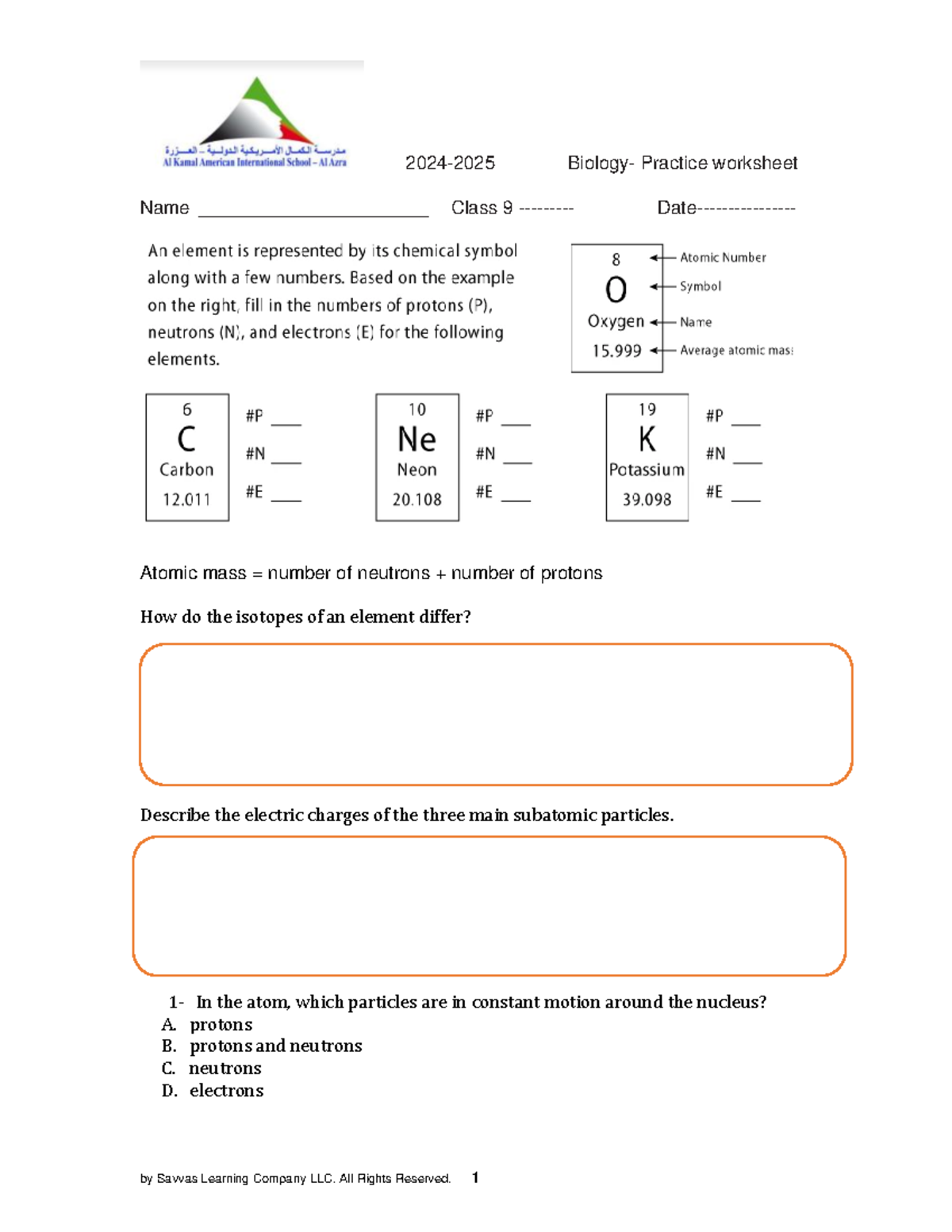 Practice worksheet - Name ______________________ Class 9 - Date- Atomic ...