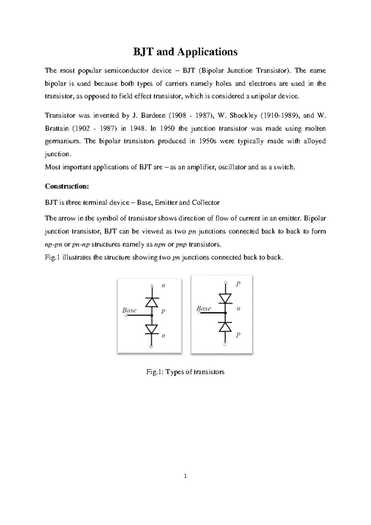 UNIT 2 - Chapter 2 - BJT - BJT - BJT and Applications The most popular semiconductor device ...