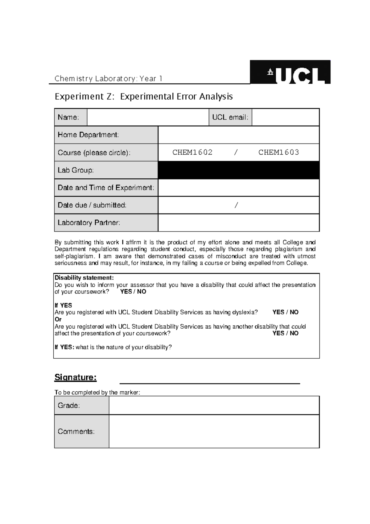 Practical - Experiment z - experimental error analysis - Chemistry ...