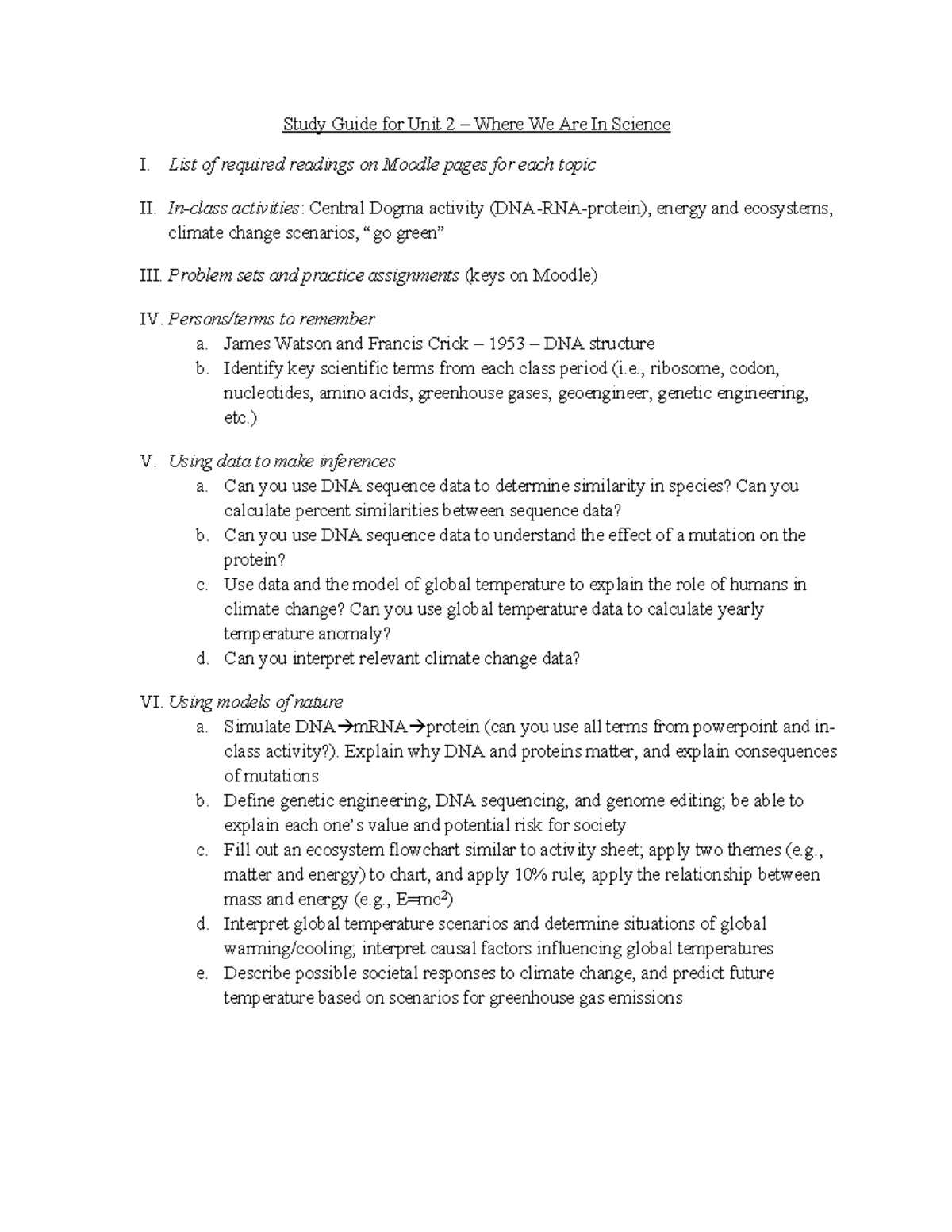 SCI121 FA22 - Study Guide for Unit2 - Study Guide for Unit 2 – Where We ...