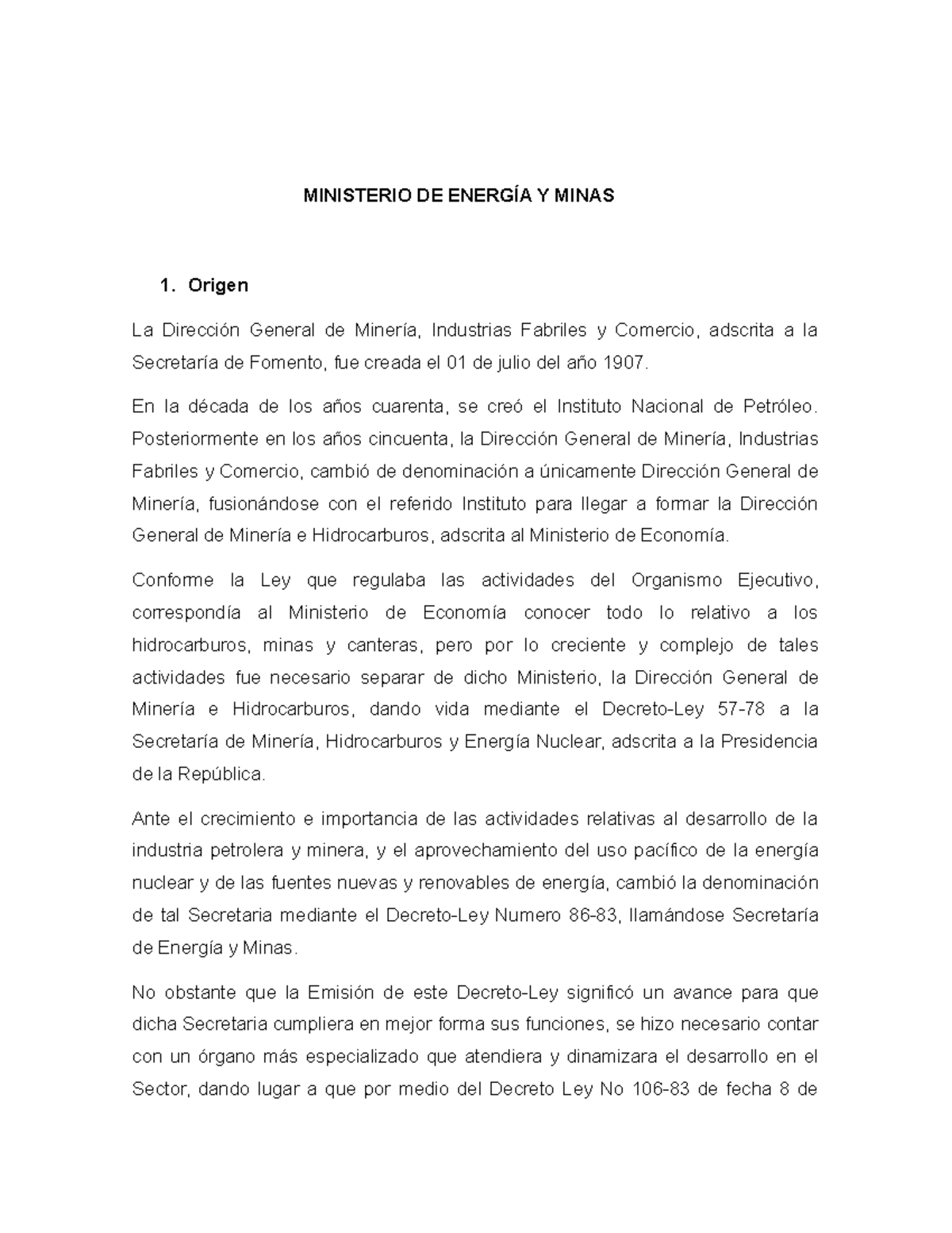 MEM Guatemala - MINISTERIO DE ENERGÍA Y MINAS Origen La Dirección ...