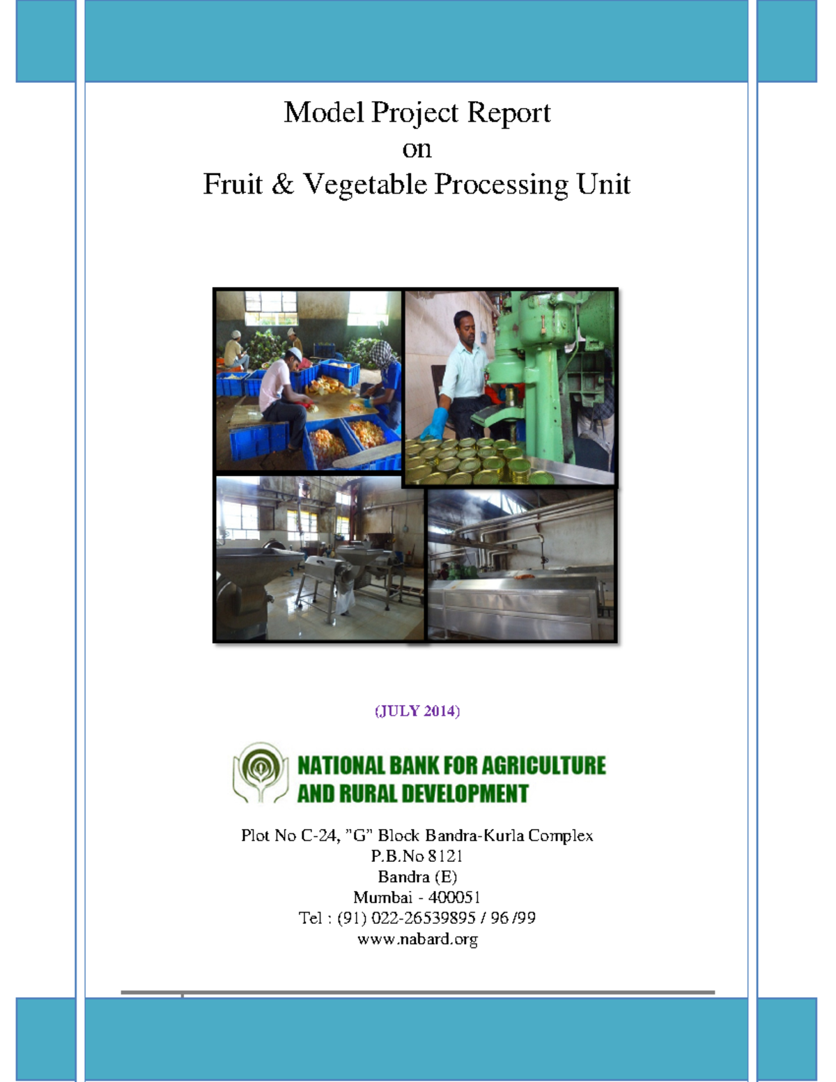 Medium Fruit and Vegetable Processing Unit - Model Project Report Model ...