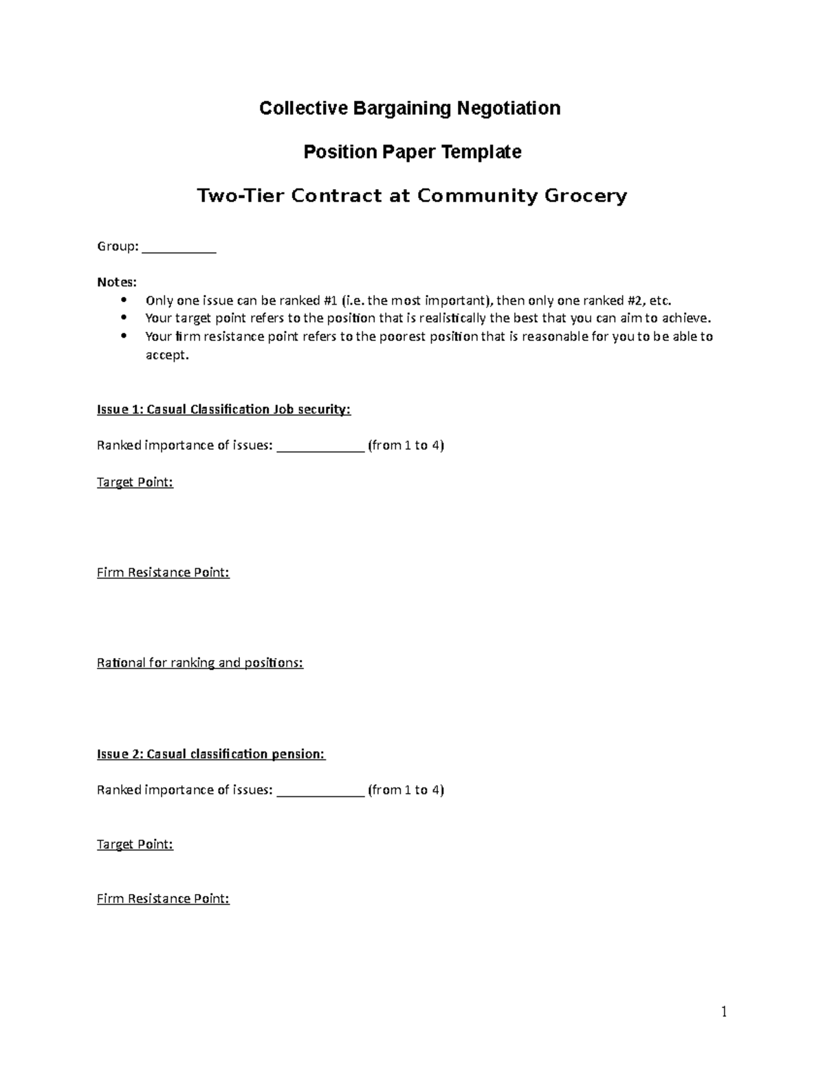 Position form for labor - Collective Bargaining Negotiation Position ...