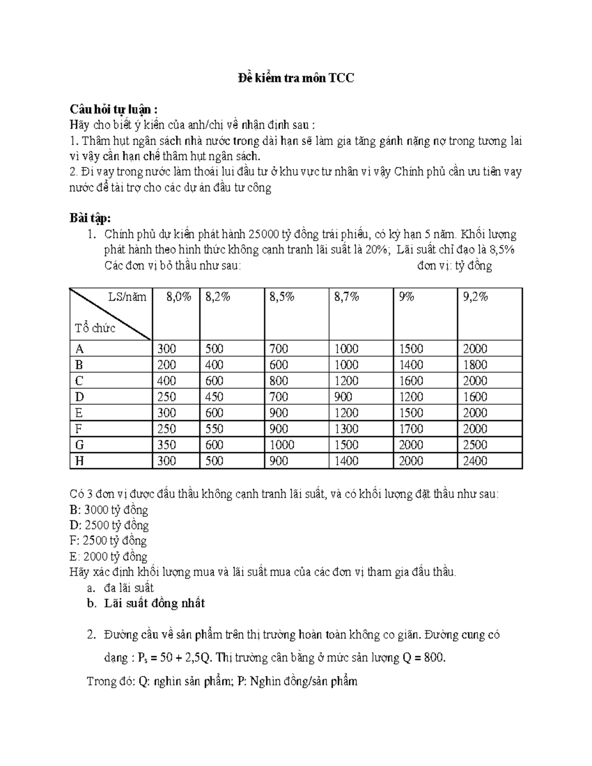 Đề kiểm tra môn TCC2) - Đ ki ऀm tra môn TCC Câu h漃ऀi tư뀣 lu ⌀n : H愃̀y cho biết ý kiến của anh ...