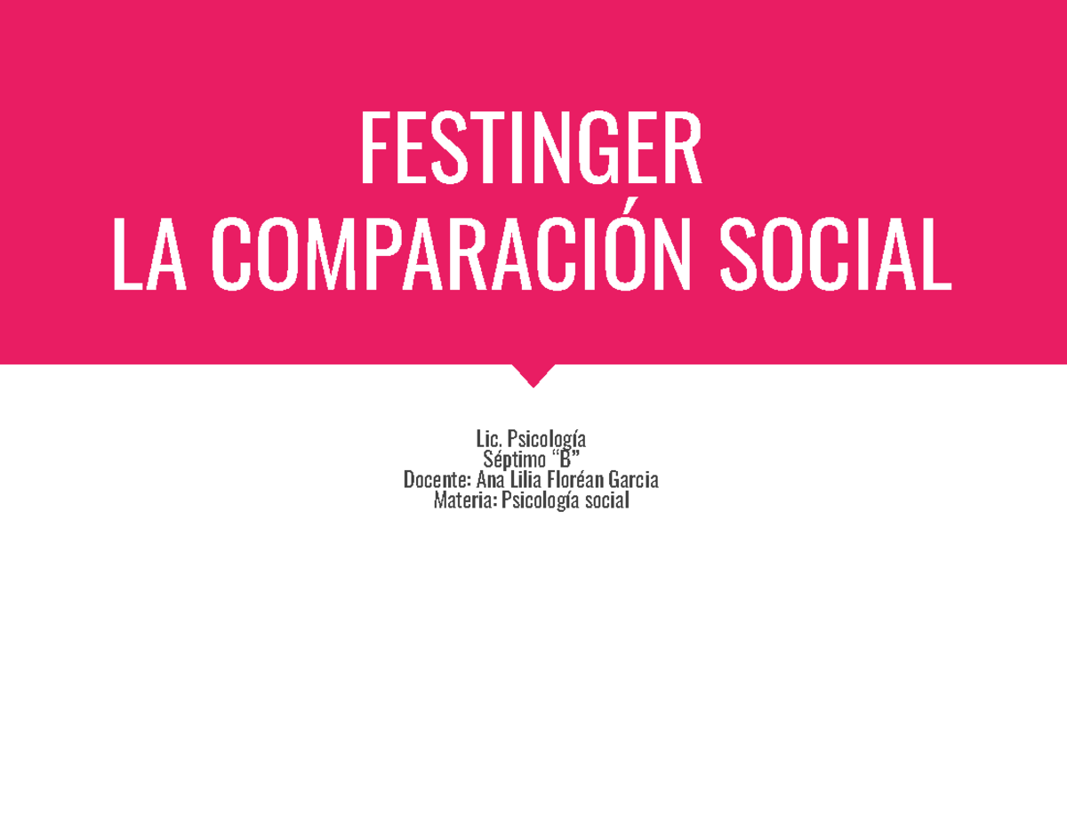 Festinger y LA Comparación Social - FESTINGER LA COMPARACIÓN SOCIAL Lic ...