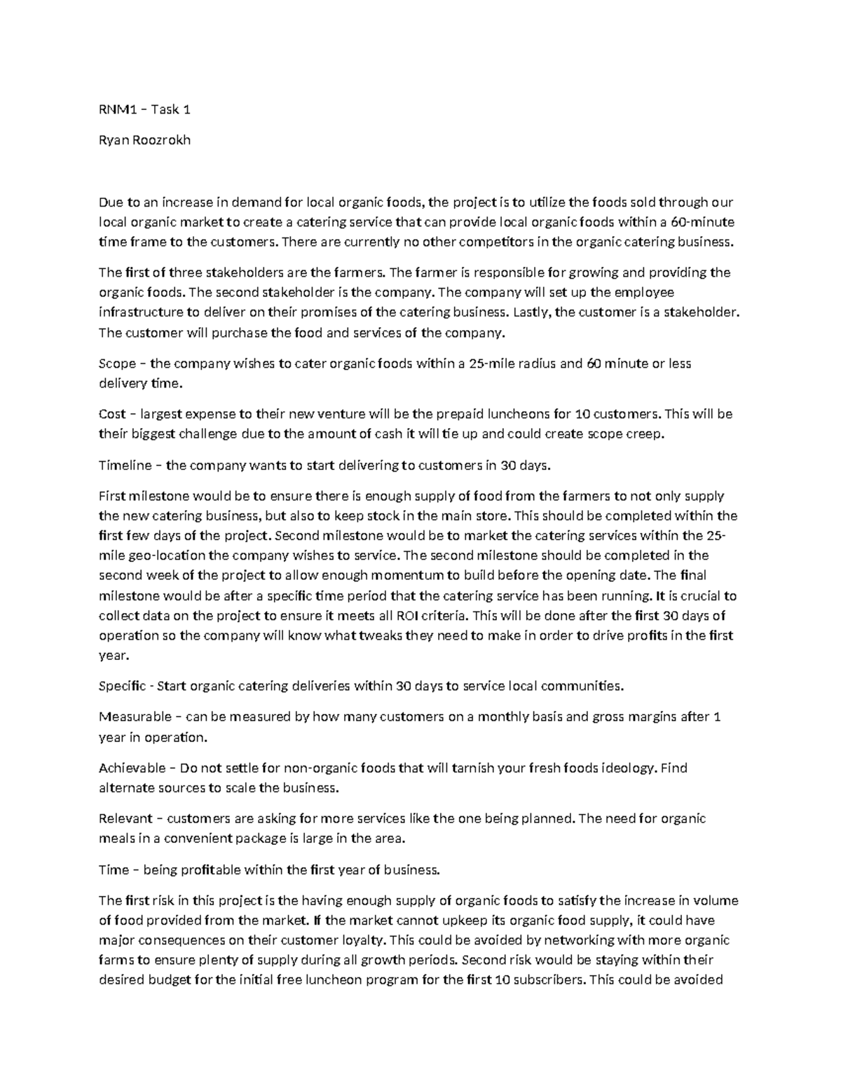 RNM1 Task 1 - task 1 - RNM1 – Task 1 Ryan Roozrokh Due to an increase ...