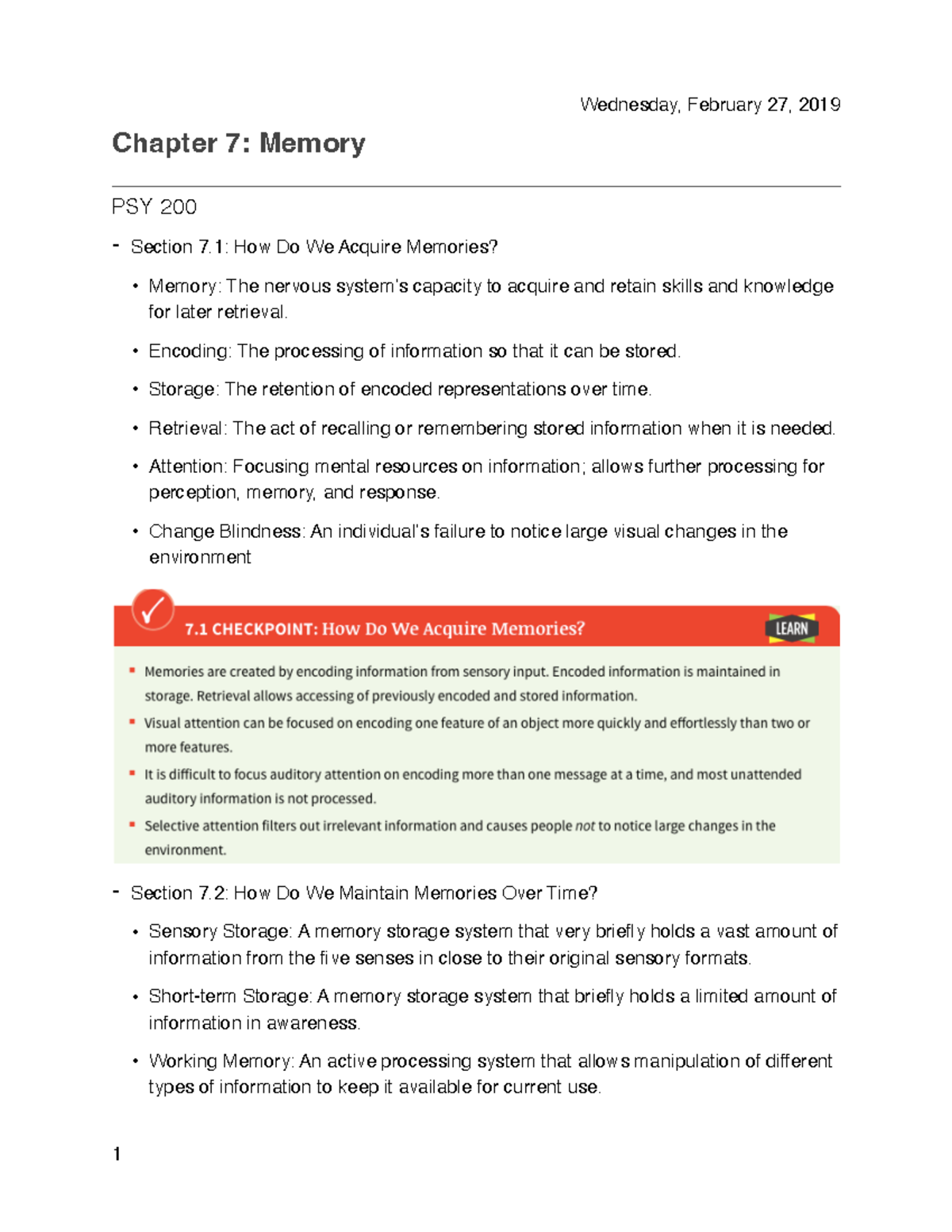 Chapter 7 (Psychology) - Chapter 7: Memory PSY 200 - Section 7: How Do ...