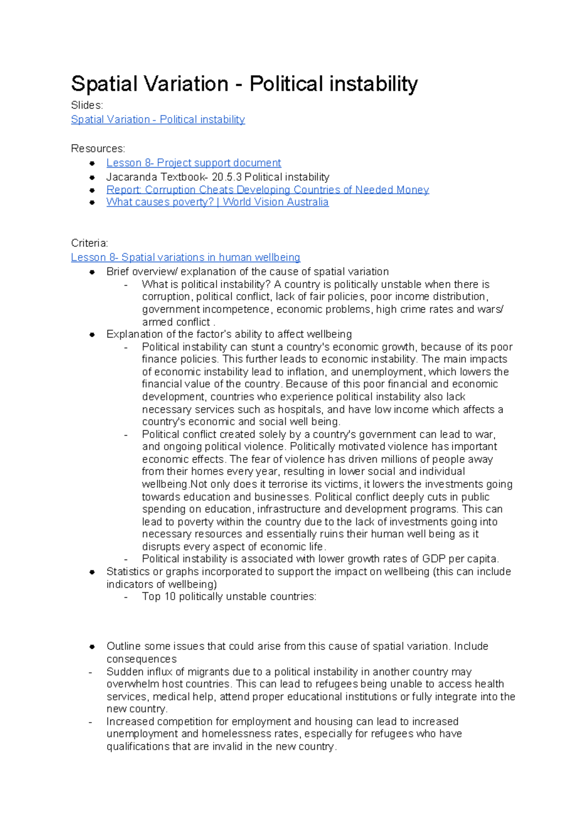 Spatial Variation - Political instability - Spatial Variation ...