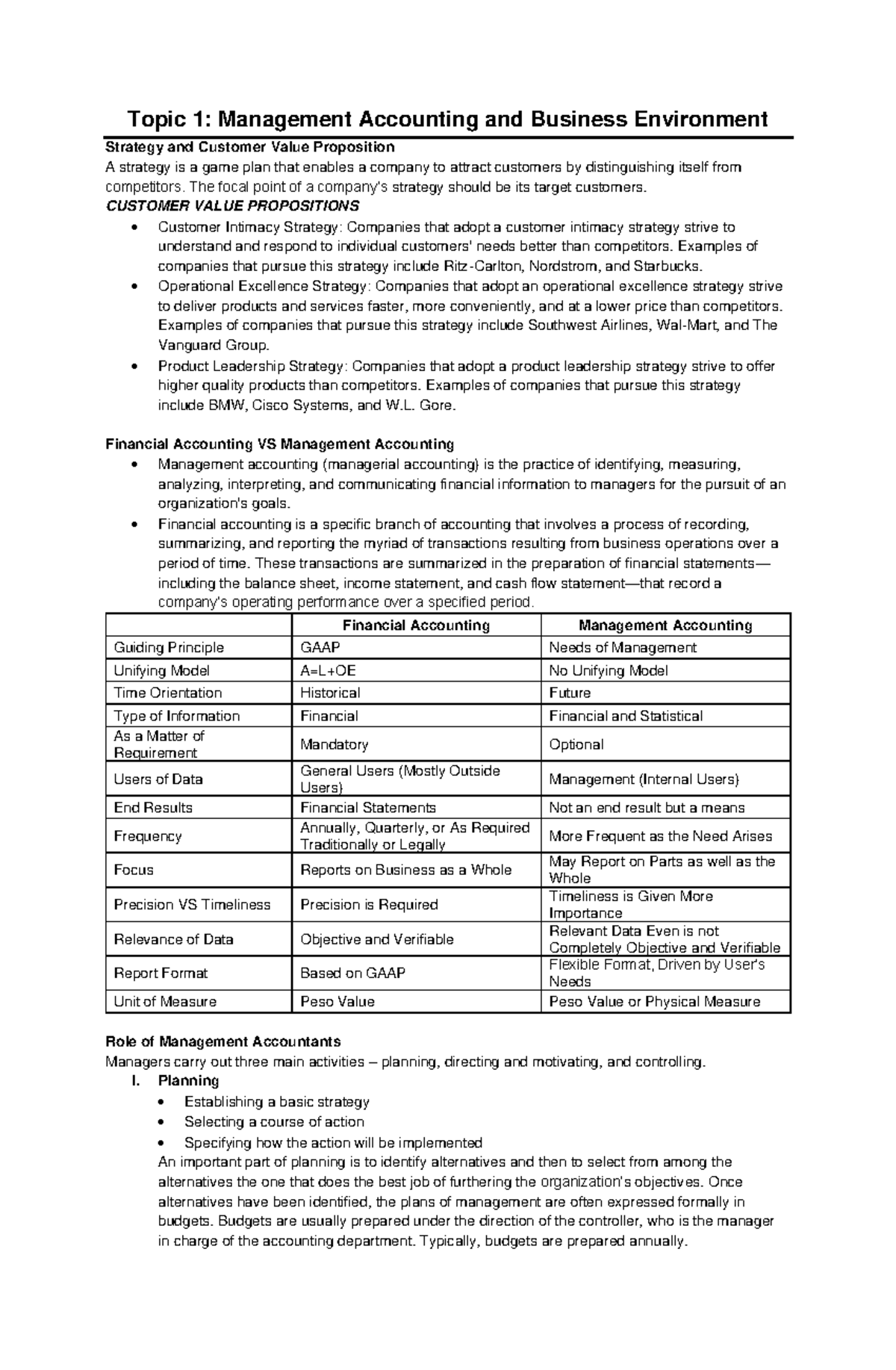 Topic 1 Management Accounting and Business Environment - Topic 1: Management Accounting and ...