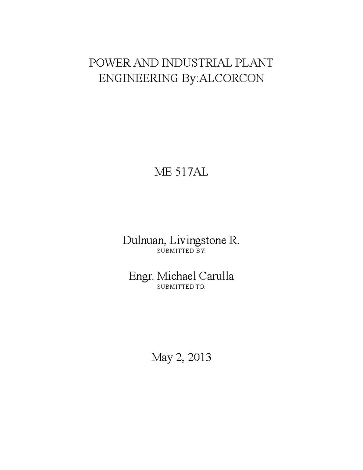 Alarcon - PIPE Review - POWER AND INDUSTRIAL PLANT ENGINEERING By ...