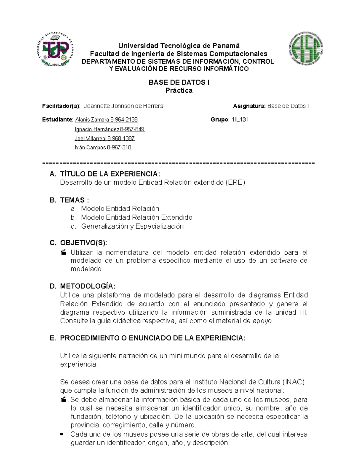 Modelado Ere Problema Museo Desarrollo Universidad Tecnológica De Panamá Facultad De
