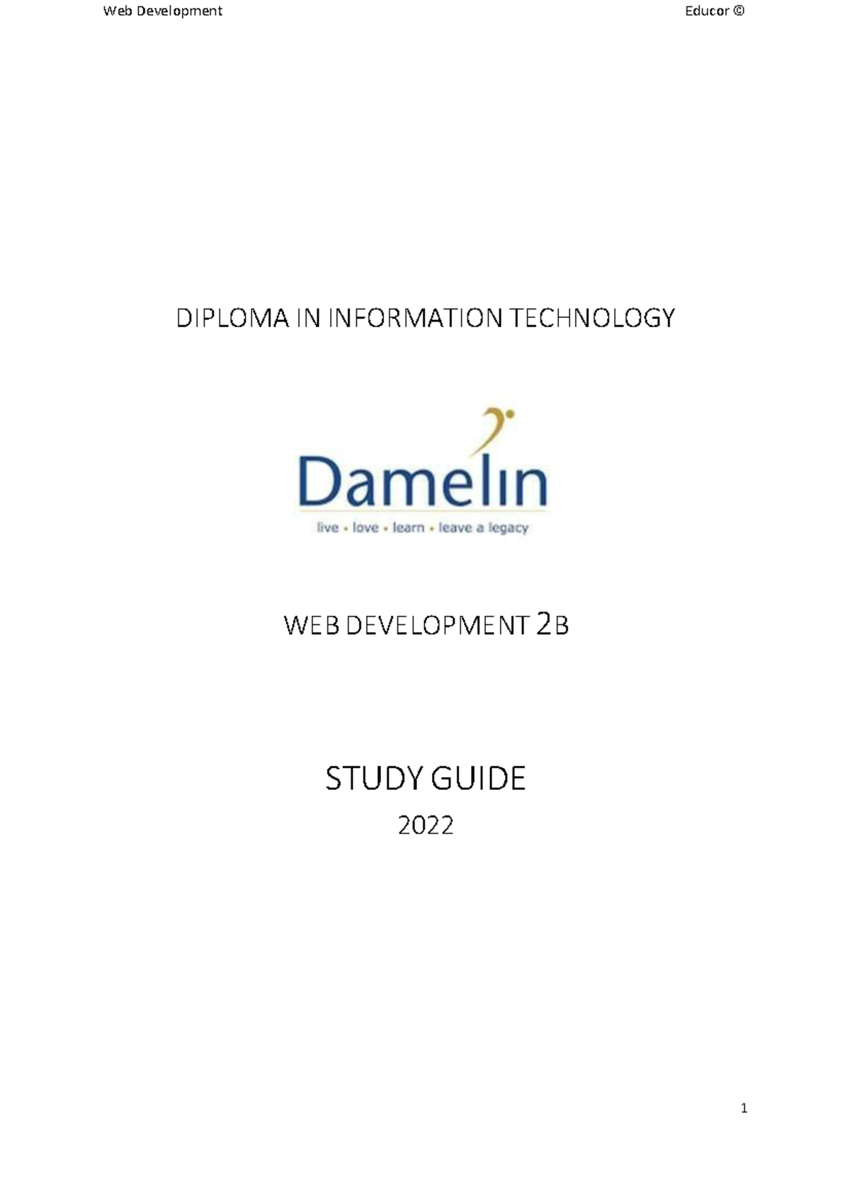 Web Development 2B(WDP220) 2022-Study Guide - DIPLOMA IN INFORMATION ...