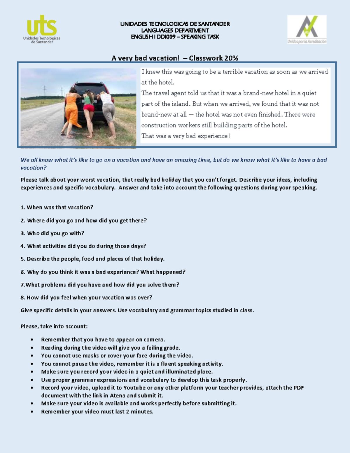 Actividad ORAL Corte 1 Ingles 1B - UNIDADES TECNOLOGICAS DE SANTANDER ...