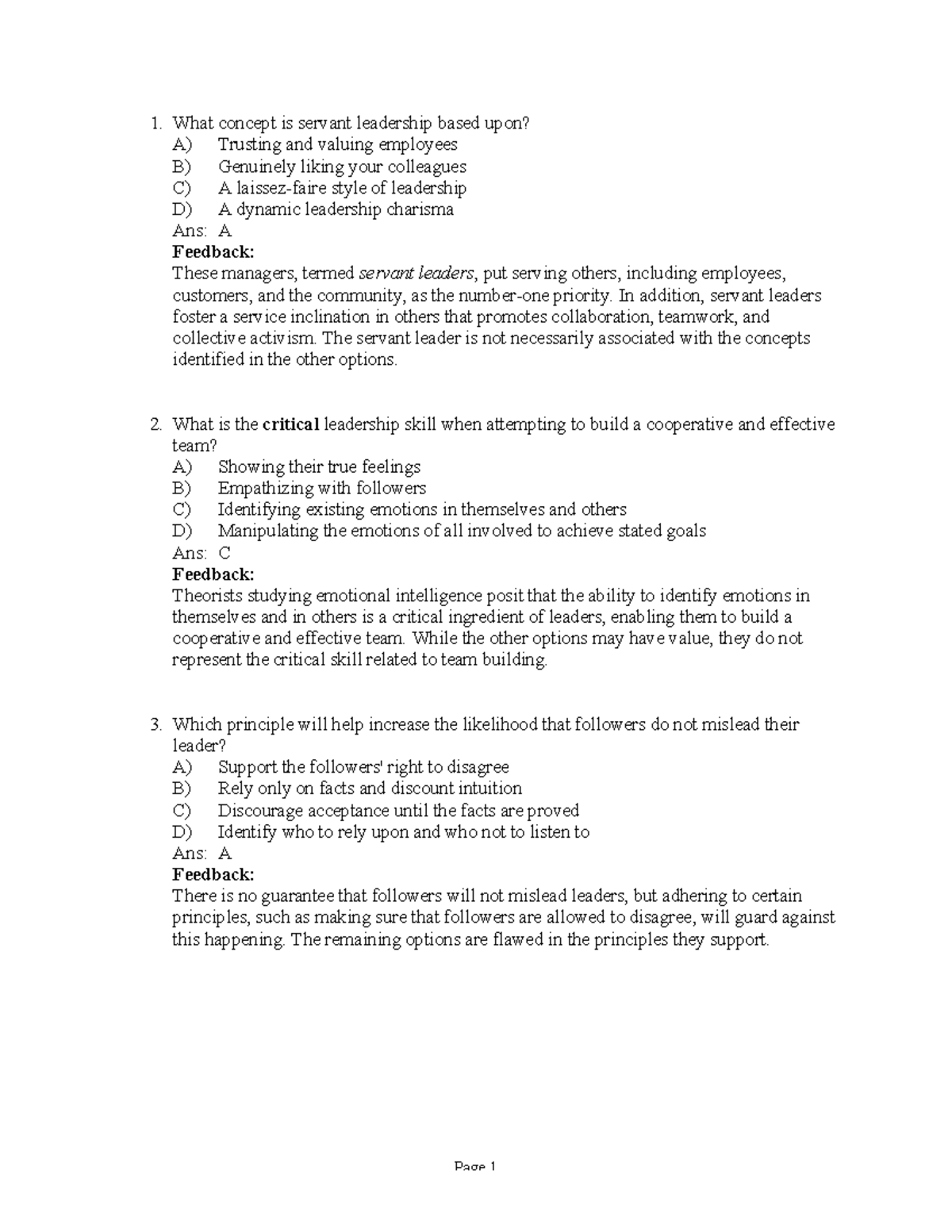 Chapter 3 - Studying material - What concept is servant leadership ...
