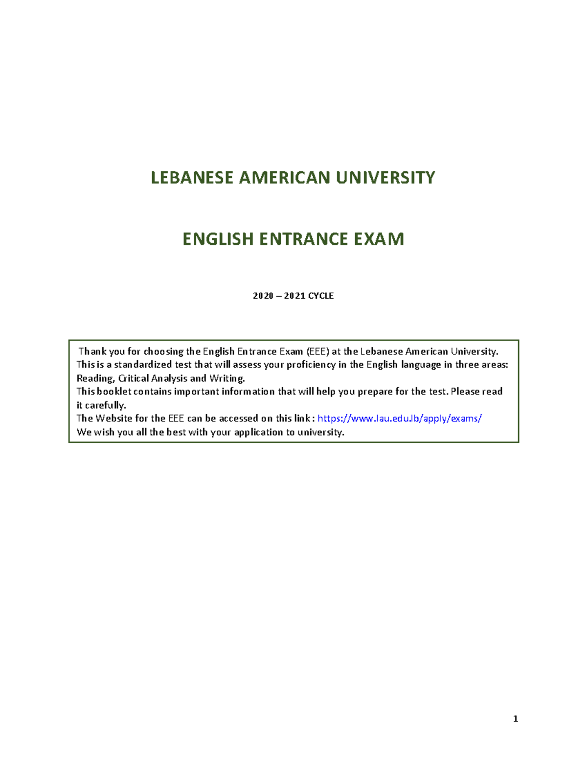 EEE Test Preparation Guide - LEBANESE AMERICAN UNIVERSITY ENGLISH ...