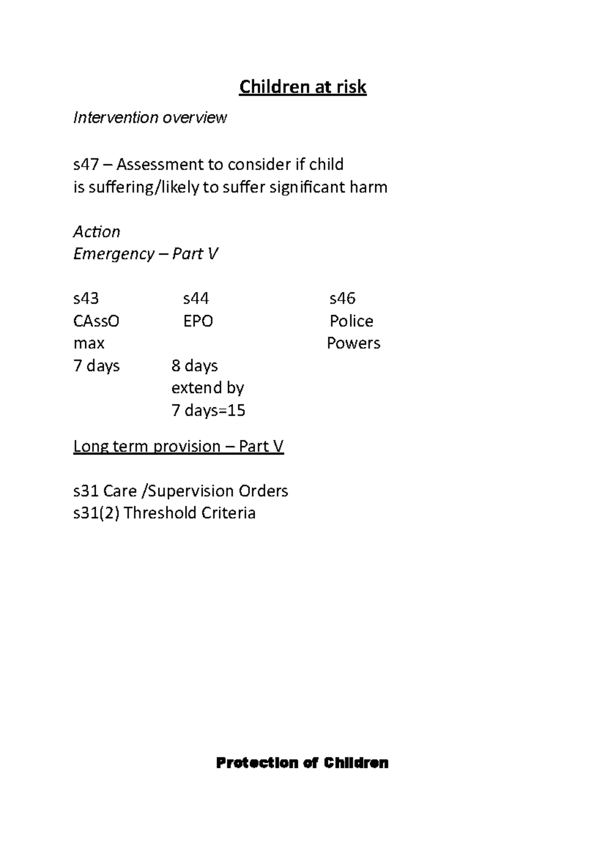 Children at risk - Notes - Children at risk Intervention overview s47 ...