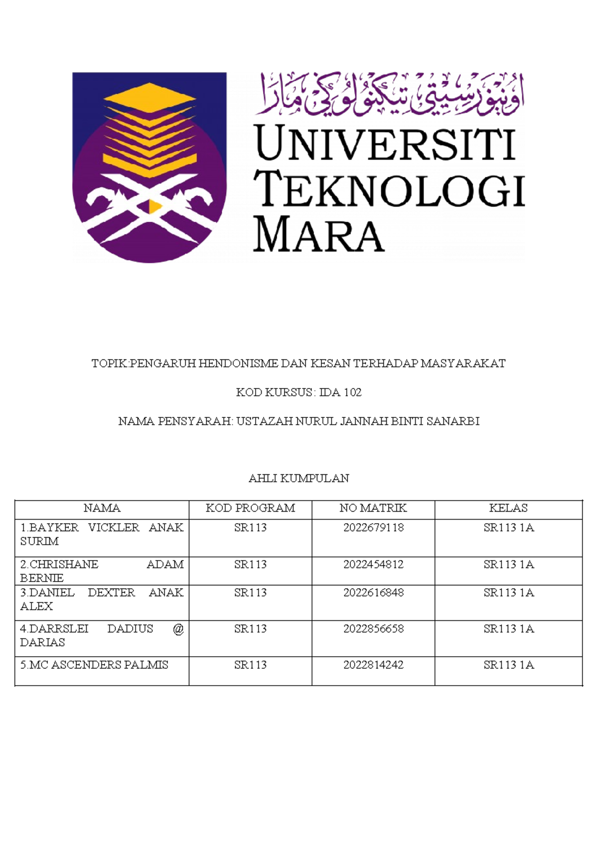 Group Assignment Hedonisme - TOPIK:PENGARUH HENDONISME DAN KESAN ...