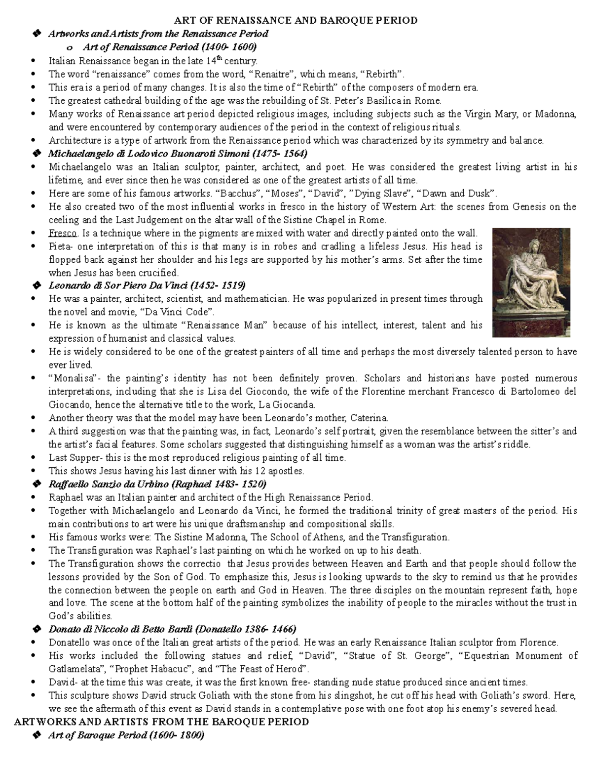 ART OF Renaissance AND Baroque Period(2ndquarter) - ART OF RENAISSANCE ...