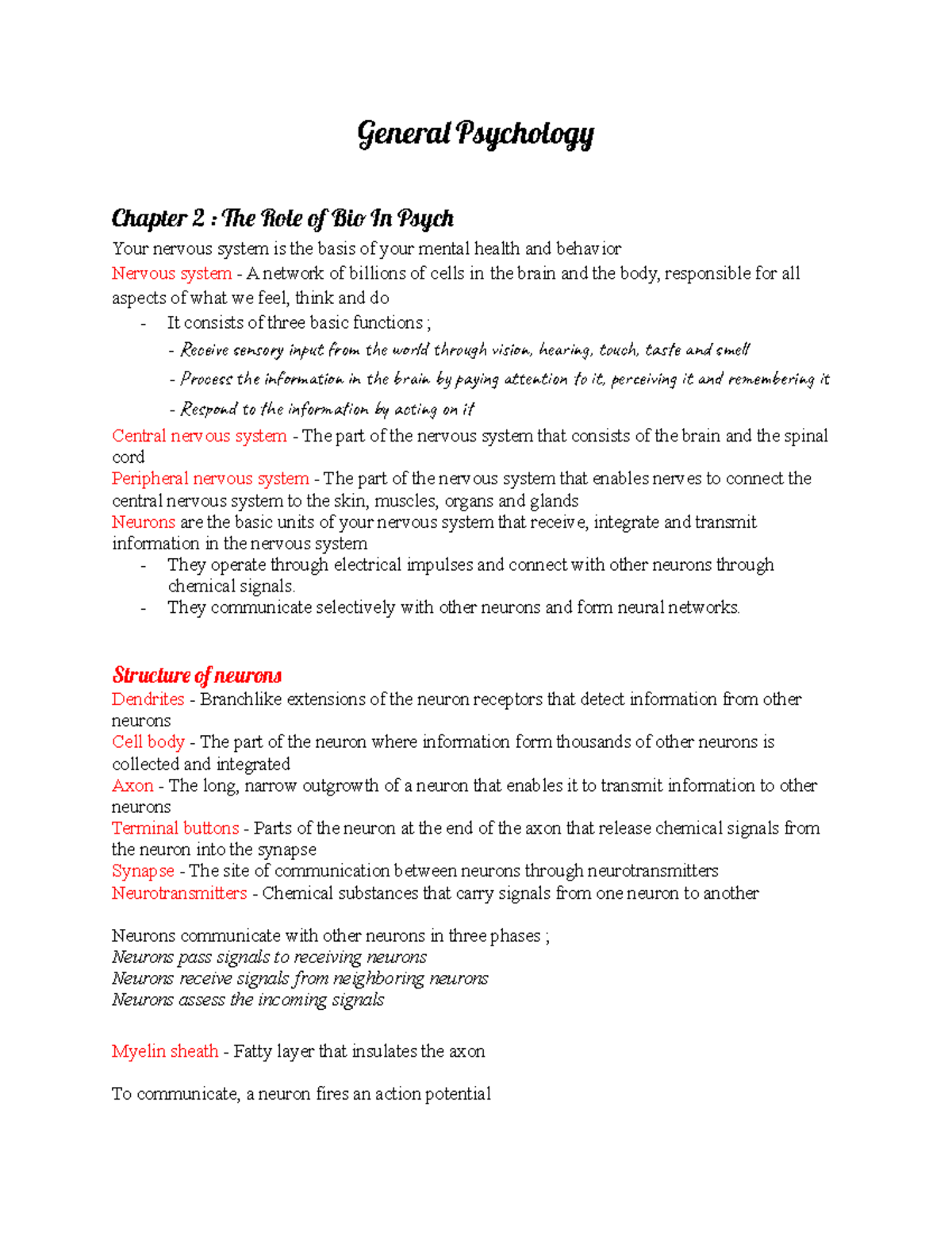 General Psychology chapter 2 - Genera Psycholog Chapter 2 : Rol of Bi I ...