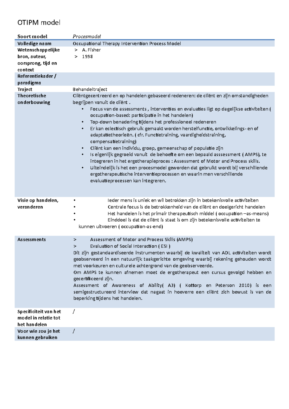 Otipm - Samenvatting Klinisch redeneren en ergofundamenten - OTIPM ...