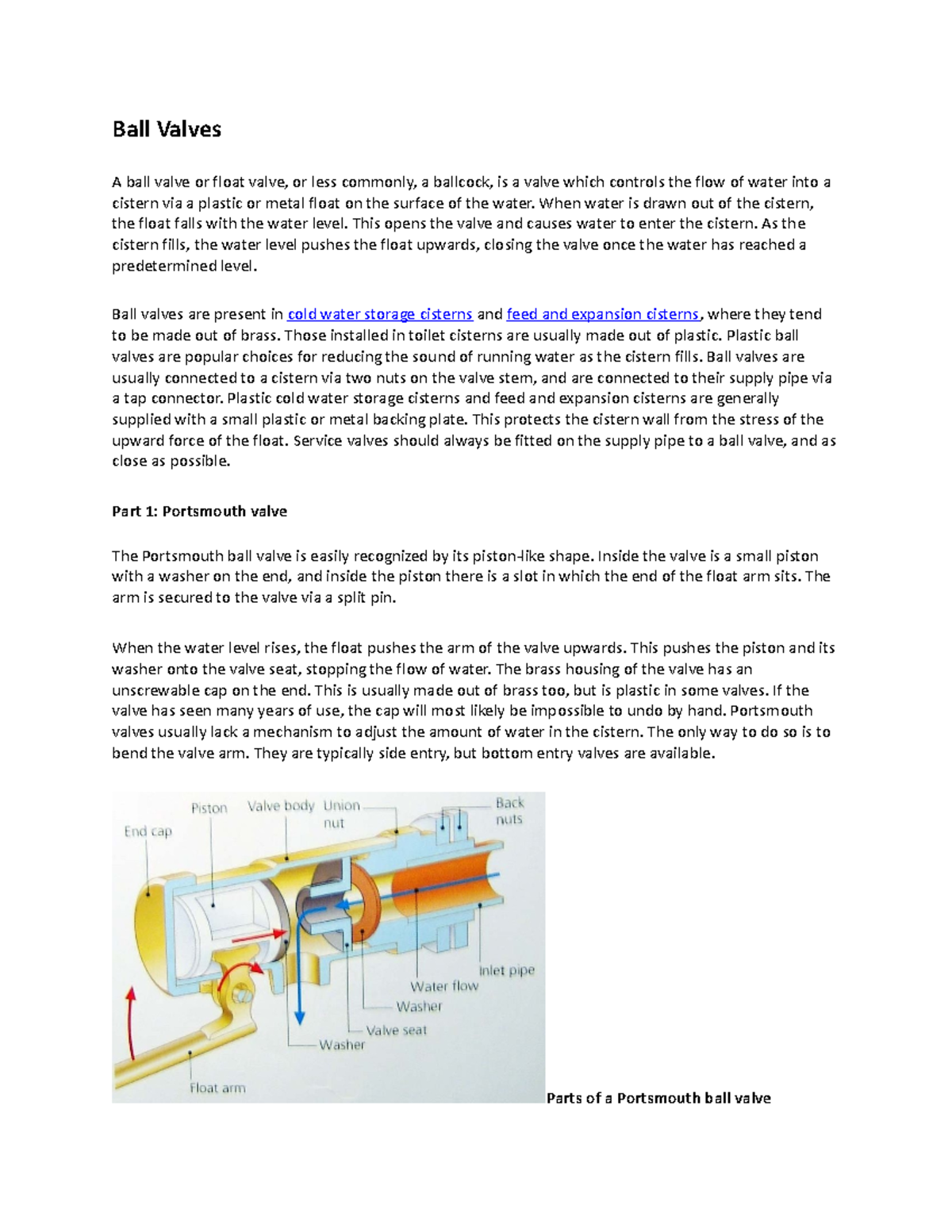 Plumbing- Ball valves - notes - Ball Valves A ball valve or float valve ...