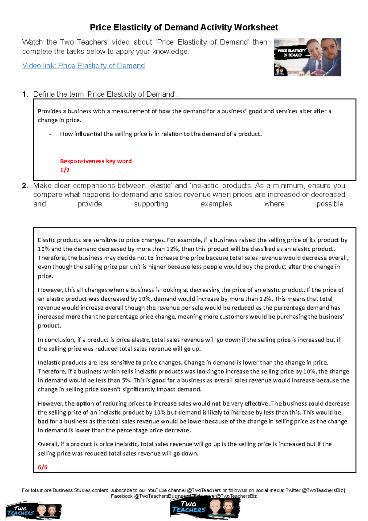 Price Elasticity of Demand - Video link: Price Elasticity of Demand 1 ...