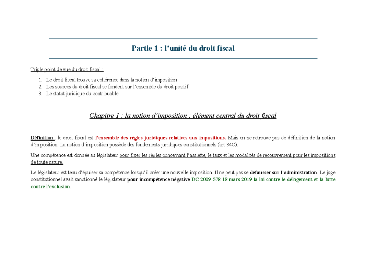 Fiche fiscal pdf - Partie 1 : l’unité du droit fiscal Triple point de ...