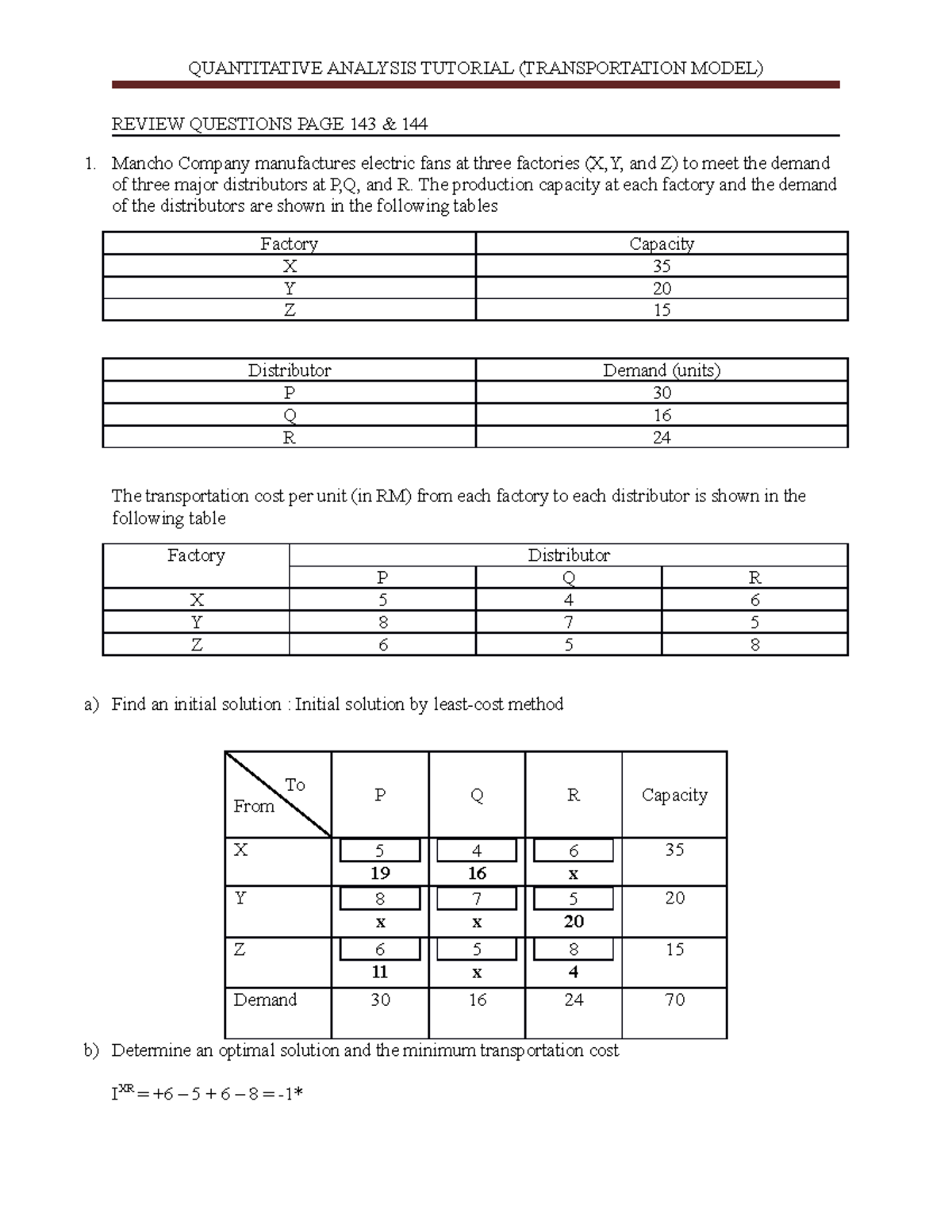 TUTORIAL WORK IN TEXTBOOK - QUANTITATIVE ANALYSIS TUTORIAL ...