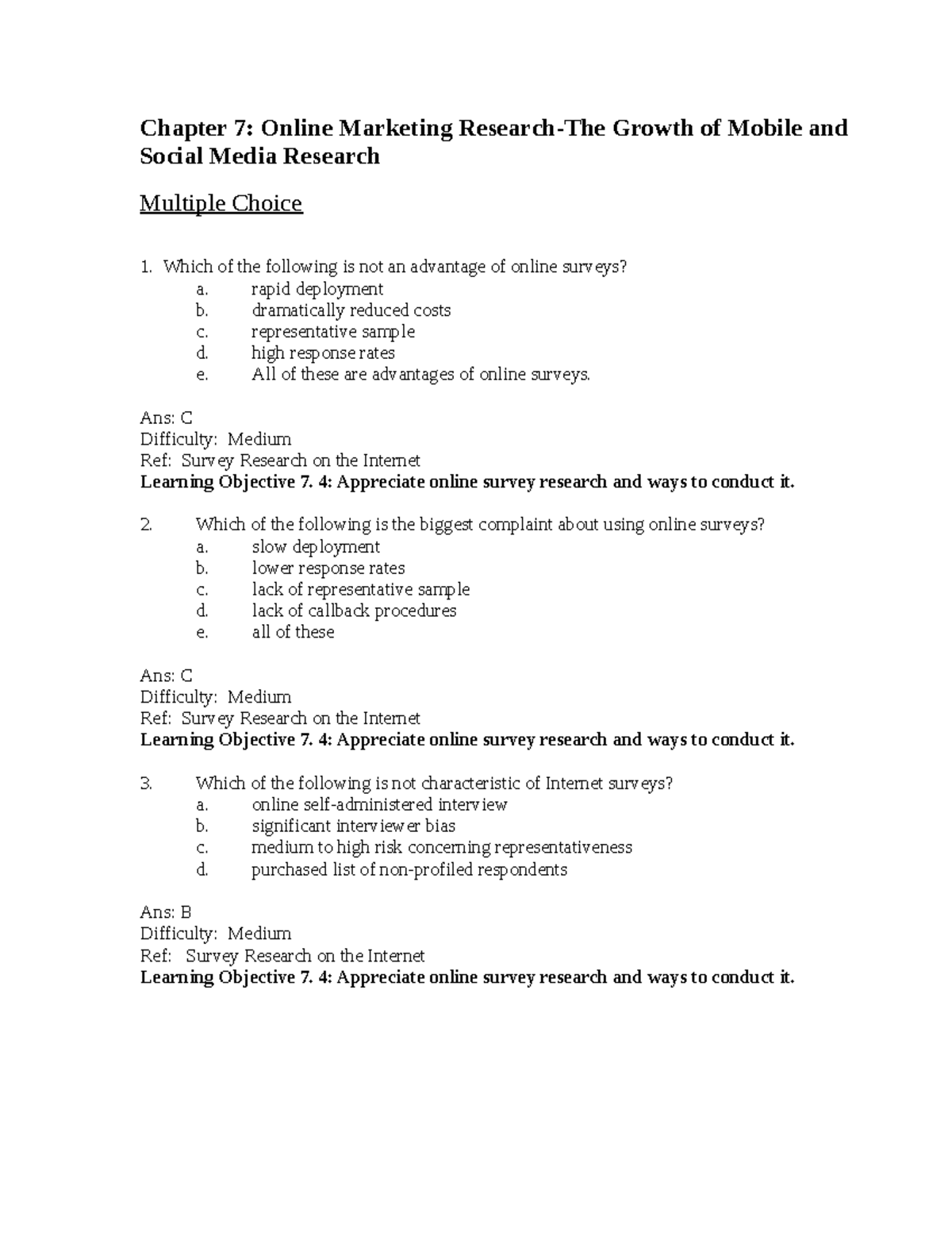 Docx - Practice questions - Chapter 7: Online Marketing Research-The ...