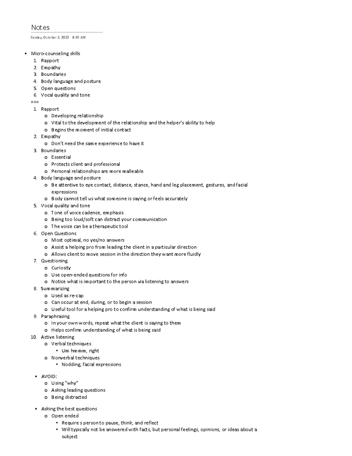 Microcounseling week 2 notes - Notes Sunday, October 2, 2022 8:45 AM ...