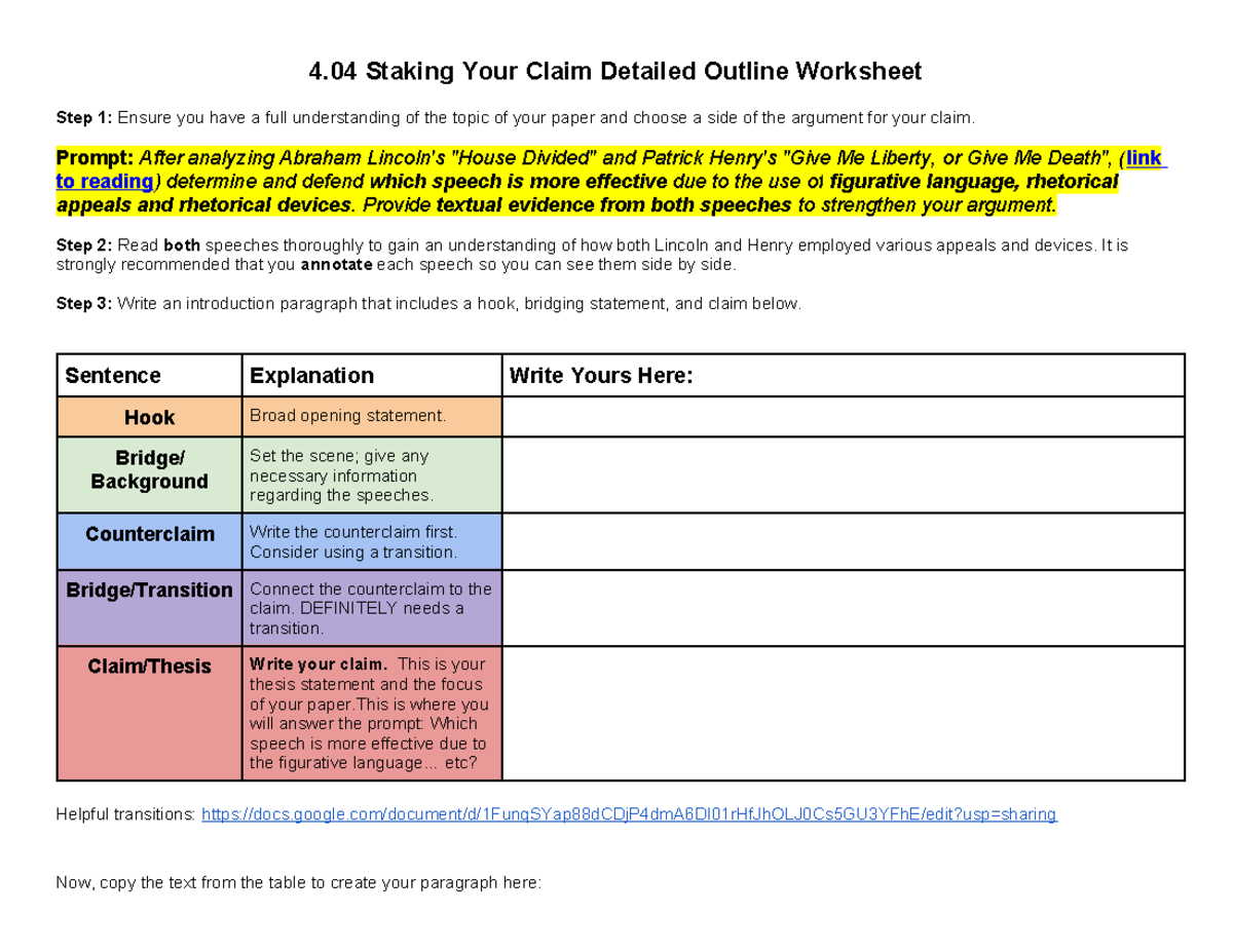 4.04 Guided Worksheet - 4 Staking Your Claim Detailed Outline Worksheet ...