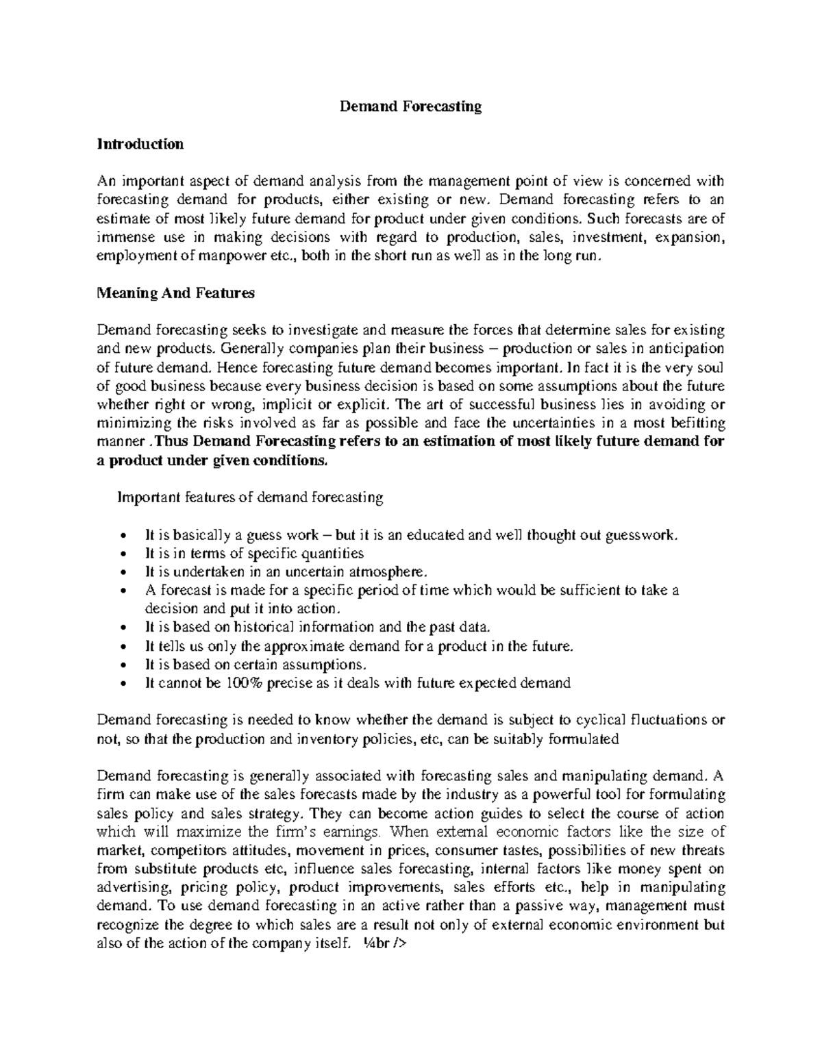 Demand-Forecasting - Demand Forecasting Introduction An important ...