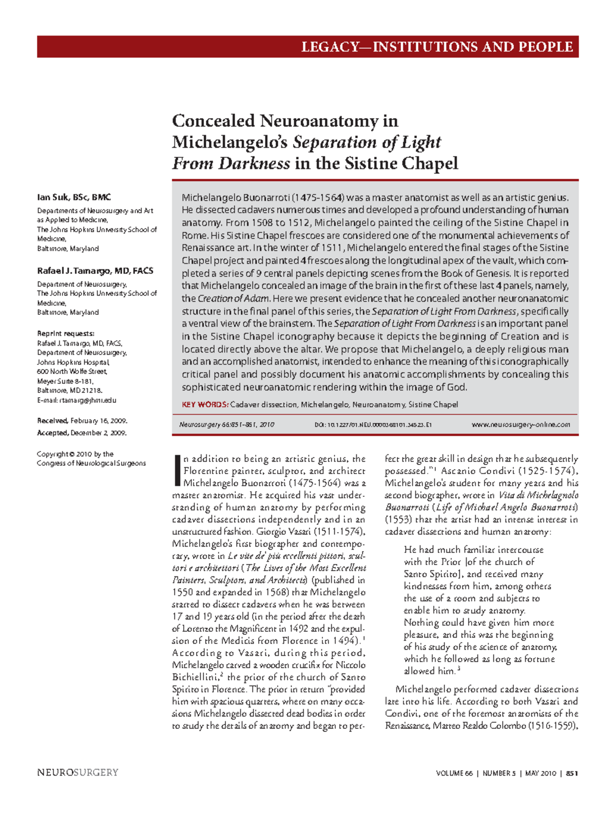 Michelangelo Light Dark Brain - Ian Suk, BSc, BMC Departments of ...
