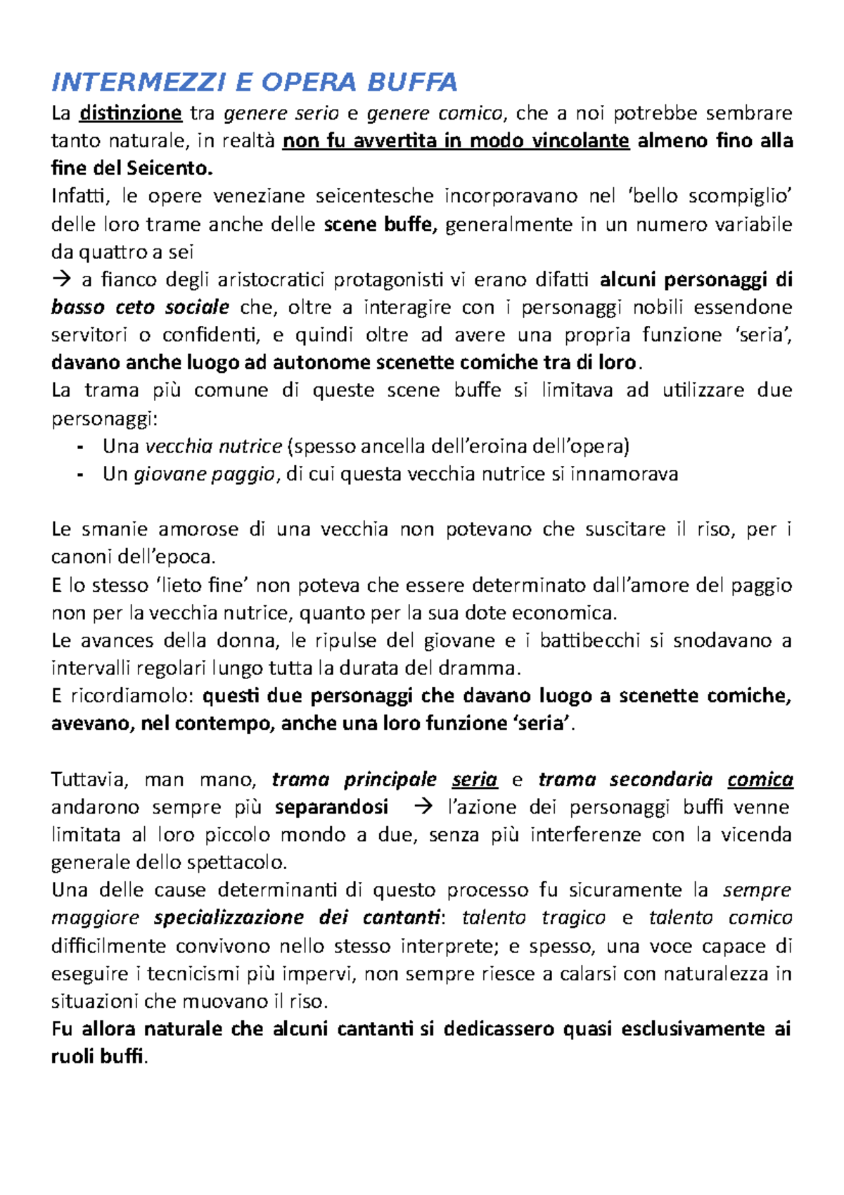 Intermezzi E Opera Buffa - INTERMEZZI E OPERA BUFFA La distinzione tra ...