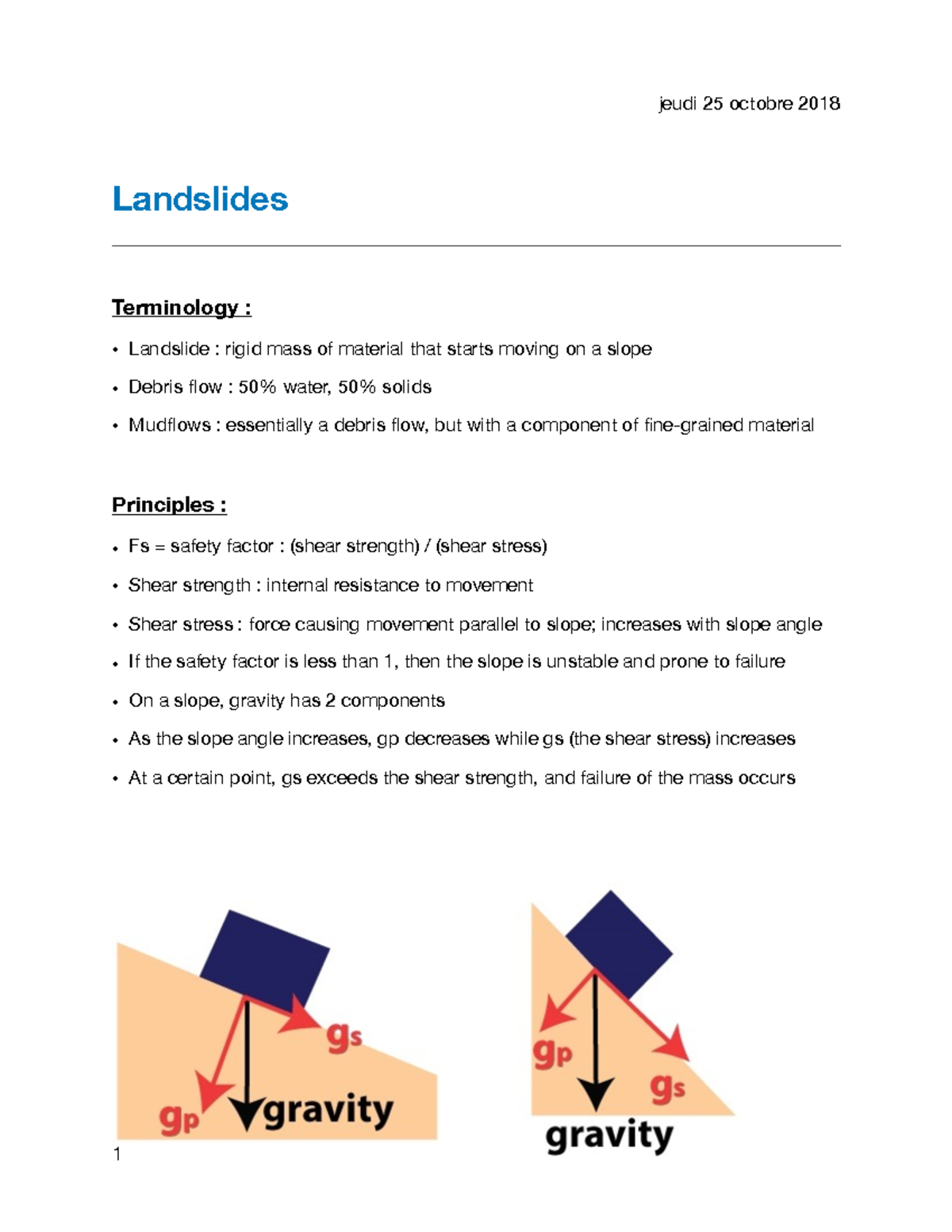 Lecture Notes on Landslides - jeudi 25 octobre 2018 Landslides ...