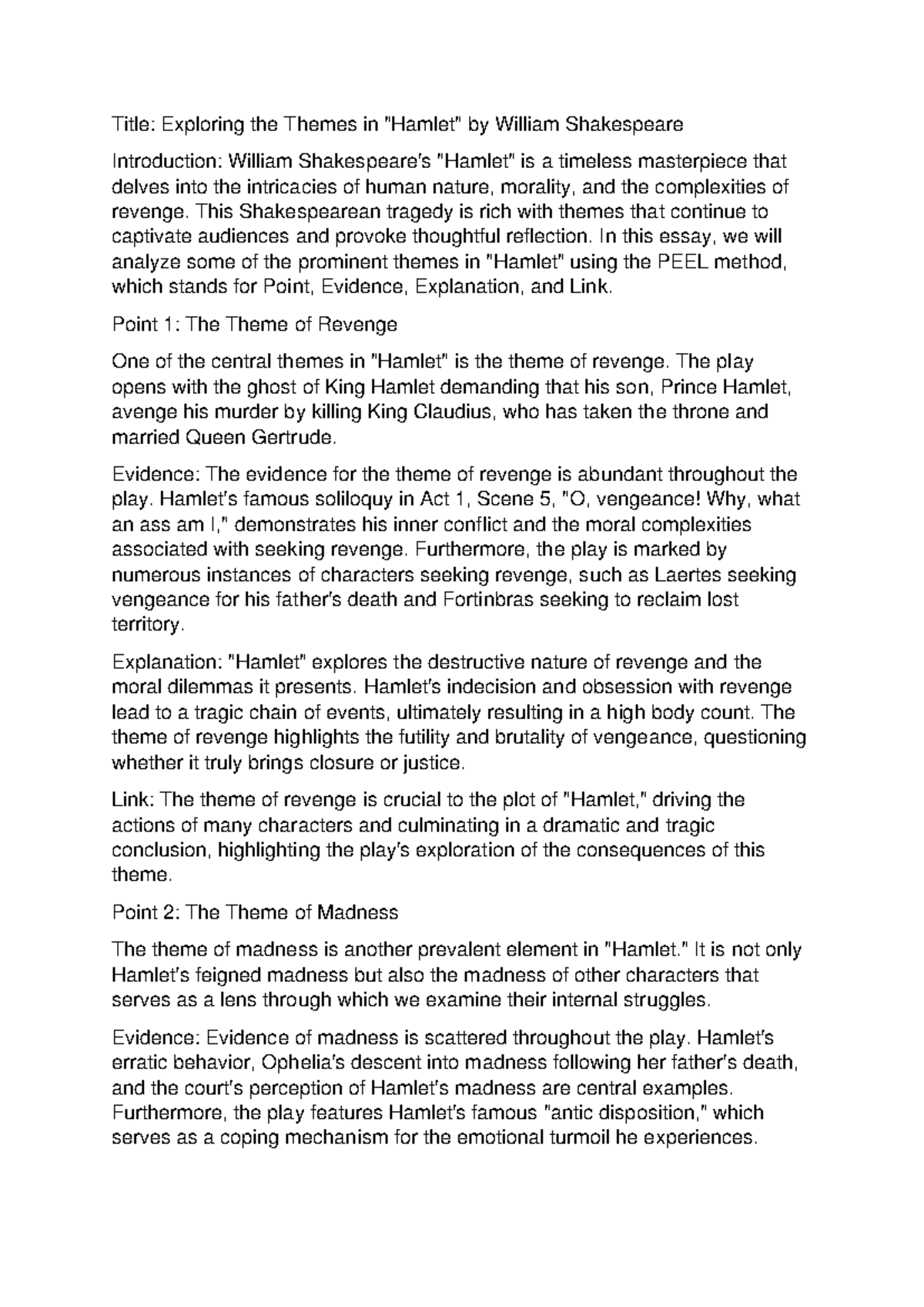 Hamlet Themes - english - Title: Exploring the Themes in "Hamlet" by ...