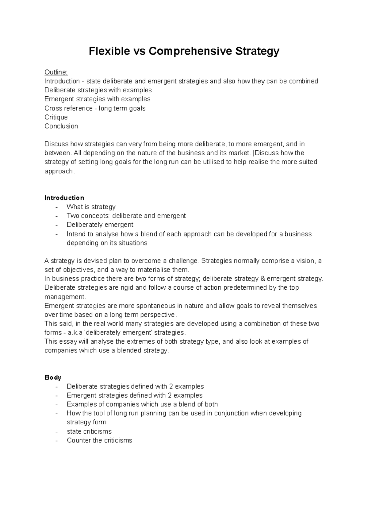 Flexible vs Comprehensive Strategy - Flexible vs Comprehensive Strategy ...