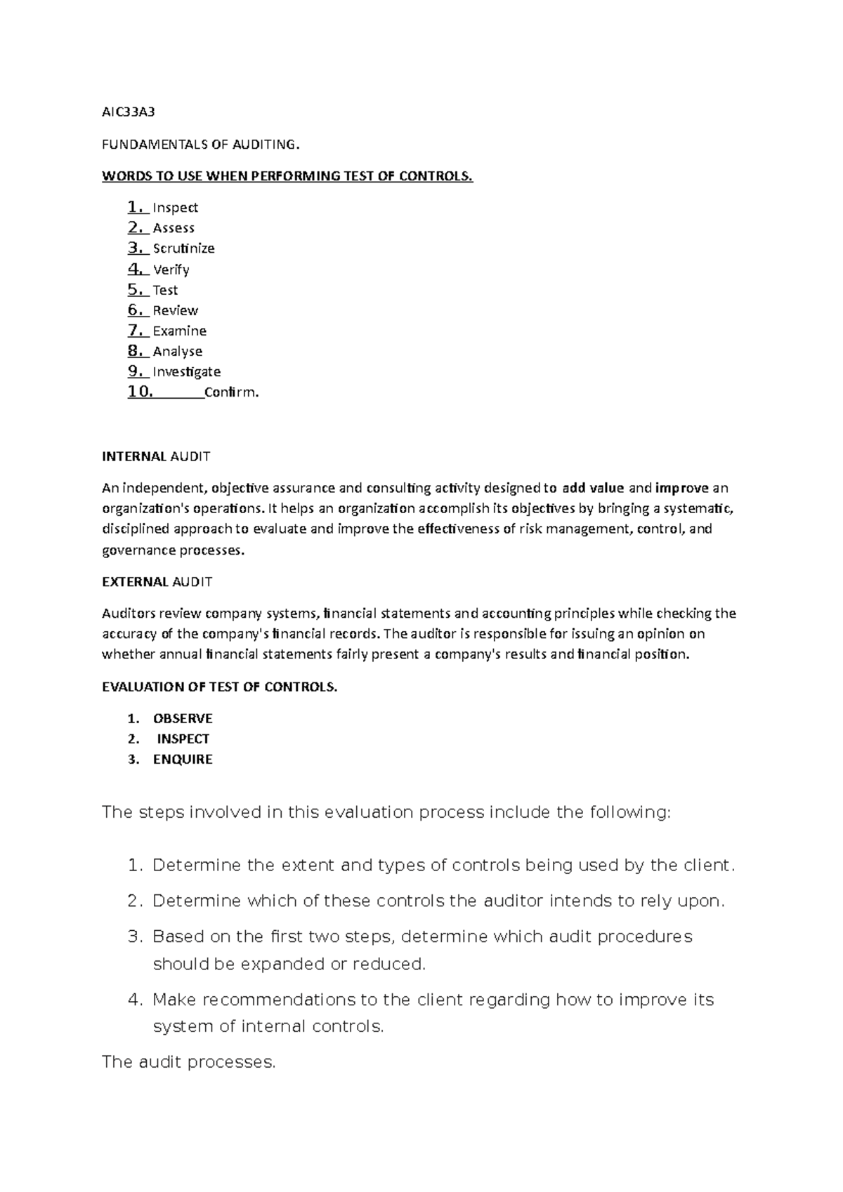 AIC33A3 - Business cycles discussion - AIC33A FUNDAMENTALS OF AUDITING ...