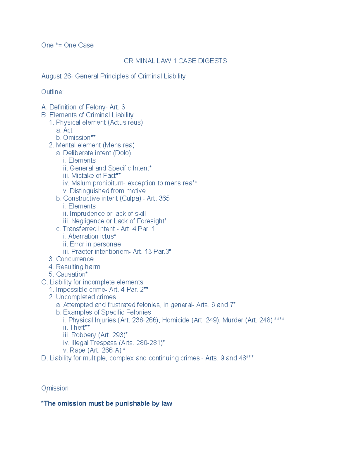 Criminal Law 1 Case Digests - One *= One Case CRIMINAL LAW 1 CASE ...