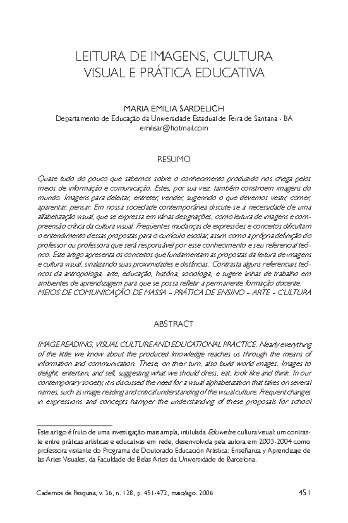 Artigo 2 Leitura DE Imagens Cultura Visual E Prática Educativa ...