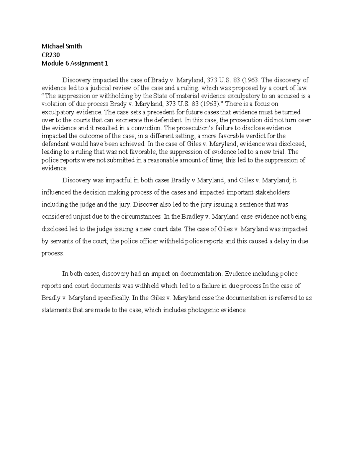 Module 6 assignment 1 - Michael Smith CR Module 6 Assignment 1 ...